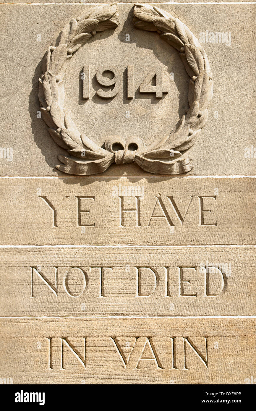 1914 to 1918 British war memorial details in a stone plaque inscribed ...