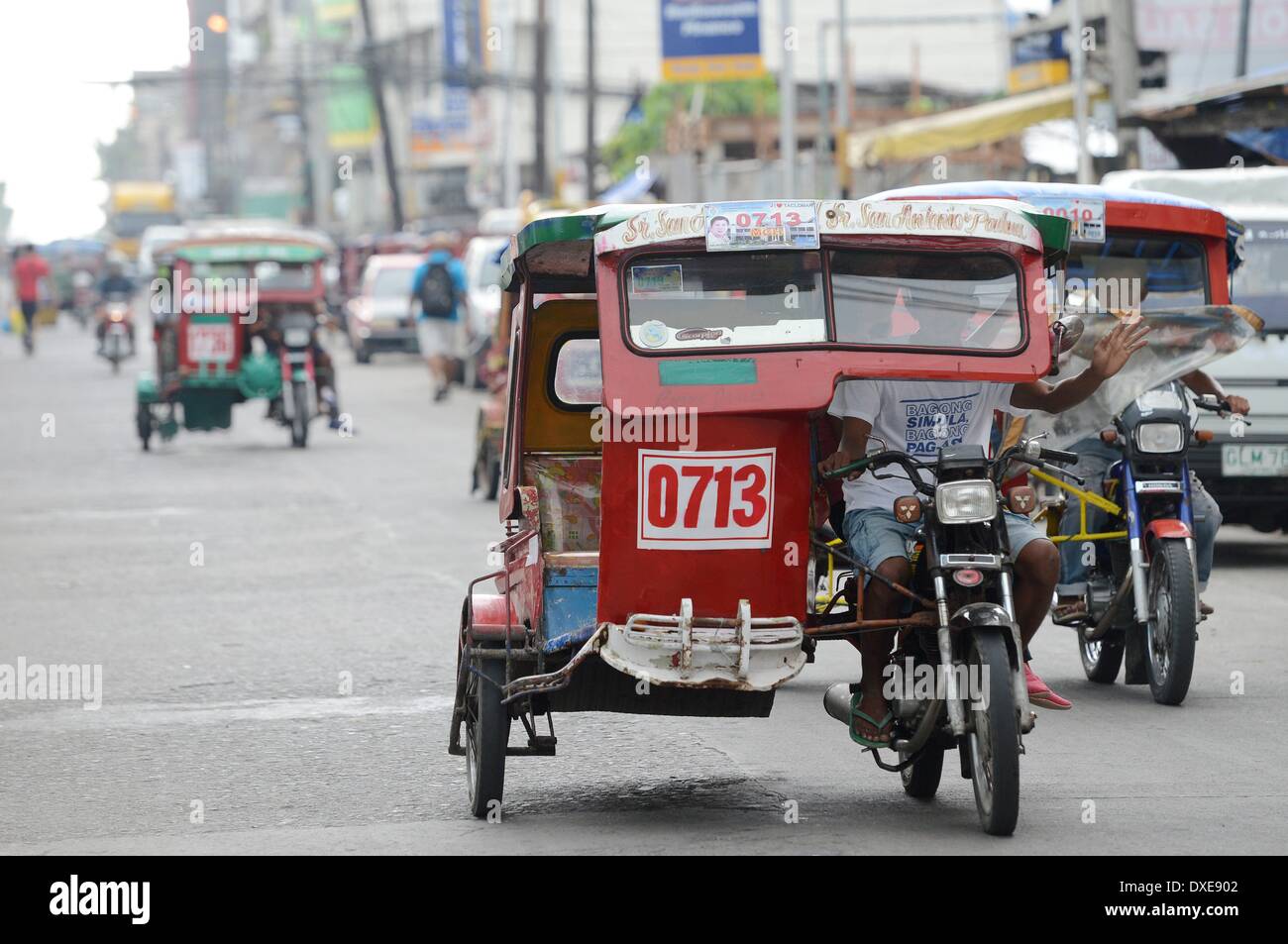 Motorcycle taxis in tacloban city on the Philippines, 10.03.2014 ...