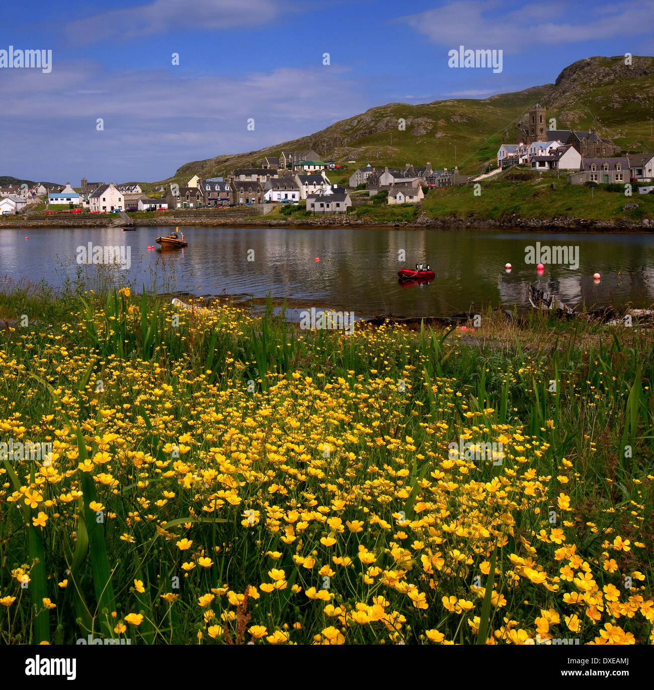 Colourful scene in castlebay, Isle of Barra, Outer Hebrides Stock Photo ...