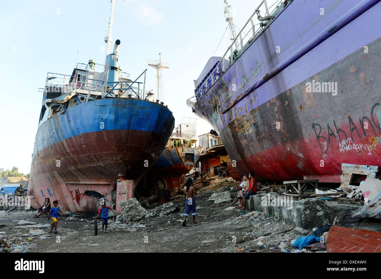 A ship washed ashore in the super typhoon devastated city of Tacloban ...