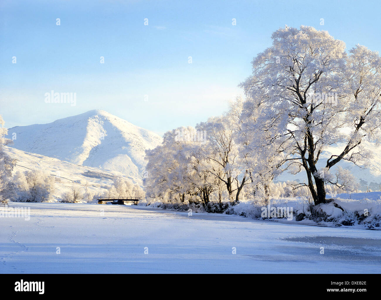 Frosty scene in Strath Fillan with Ben More, Stirling region Stock ...