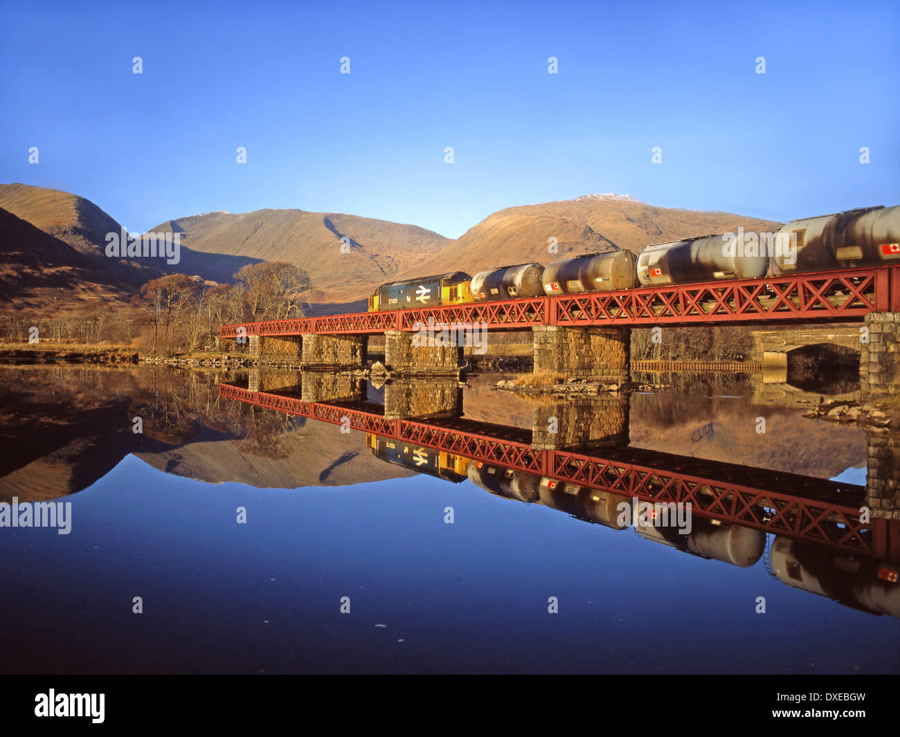 Class 37 Deisel hauling freight at Loch Awe, between Dalmally & Oban ...