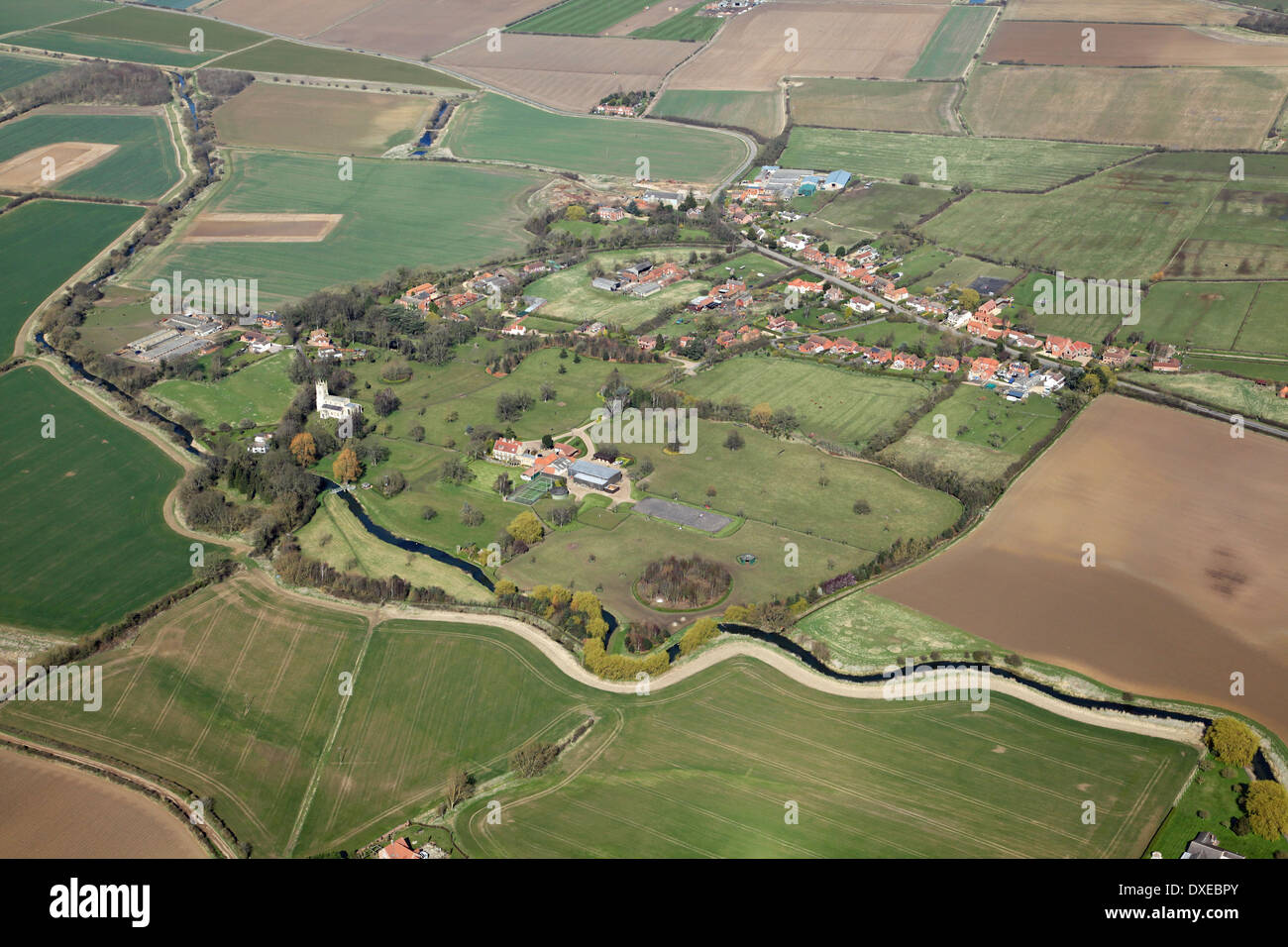 aerial view of the village of Hougham in Lincolnshire, with its Manor ...