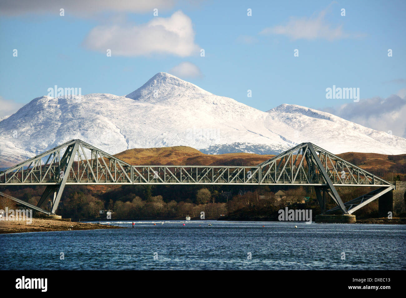 Winter view towards Connel bridge and Ben Cruachan from the west,Loch ...