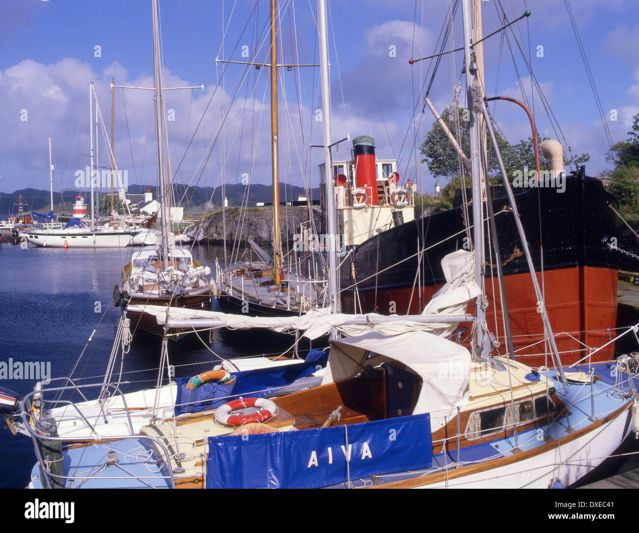 Crinan canal basin with puffer and yachts.Crinan,Argyll Stock Photo - Alamy