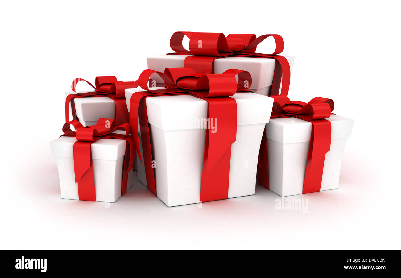 Many gifts (done in 3d, isolated Stock Photo - Alamy