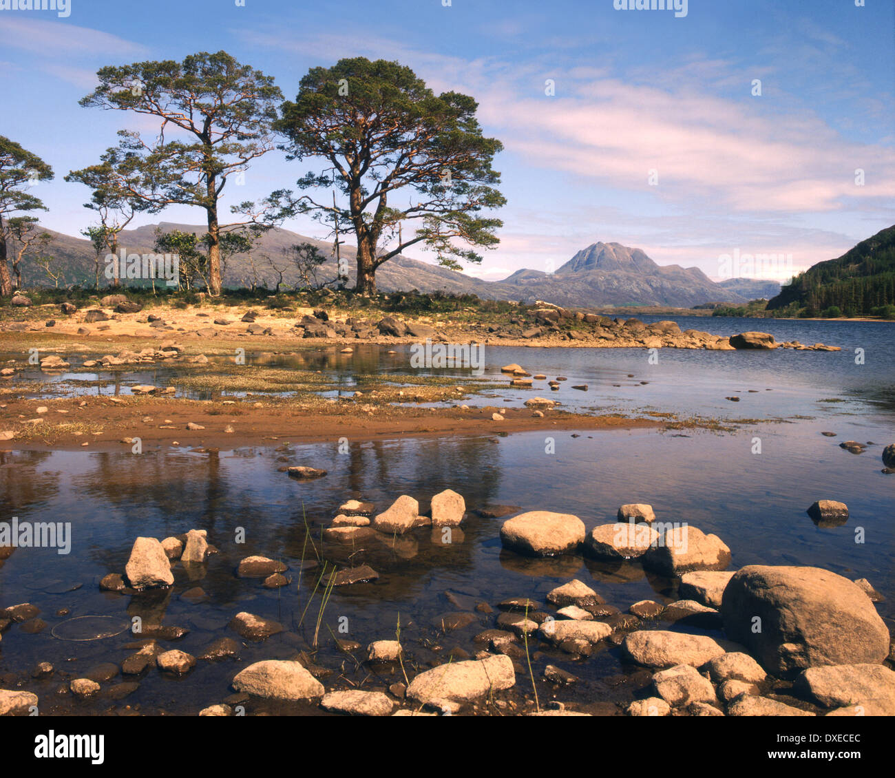 Ben Slioch as seen from the rugged shore of Loch Maree, Torridon, N/W ...
