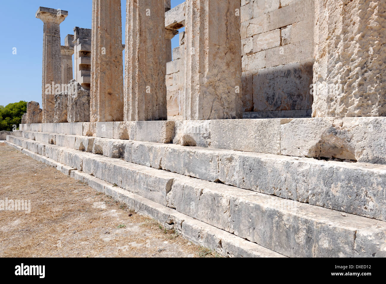 Close-up view crepis or steps on south side Temple Aphaia or Afea ...