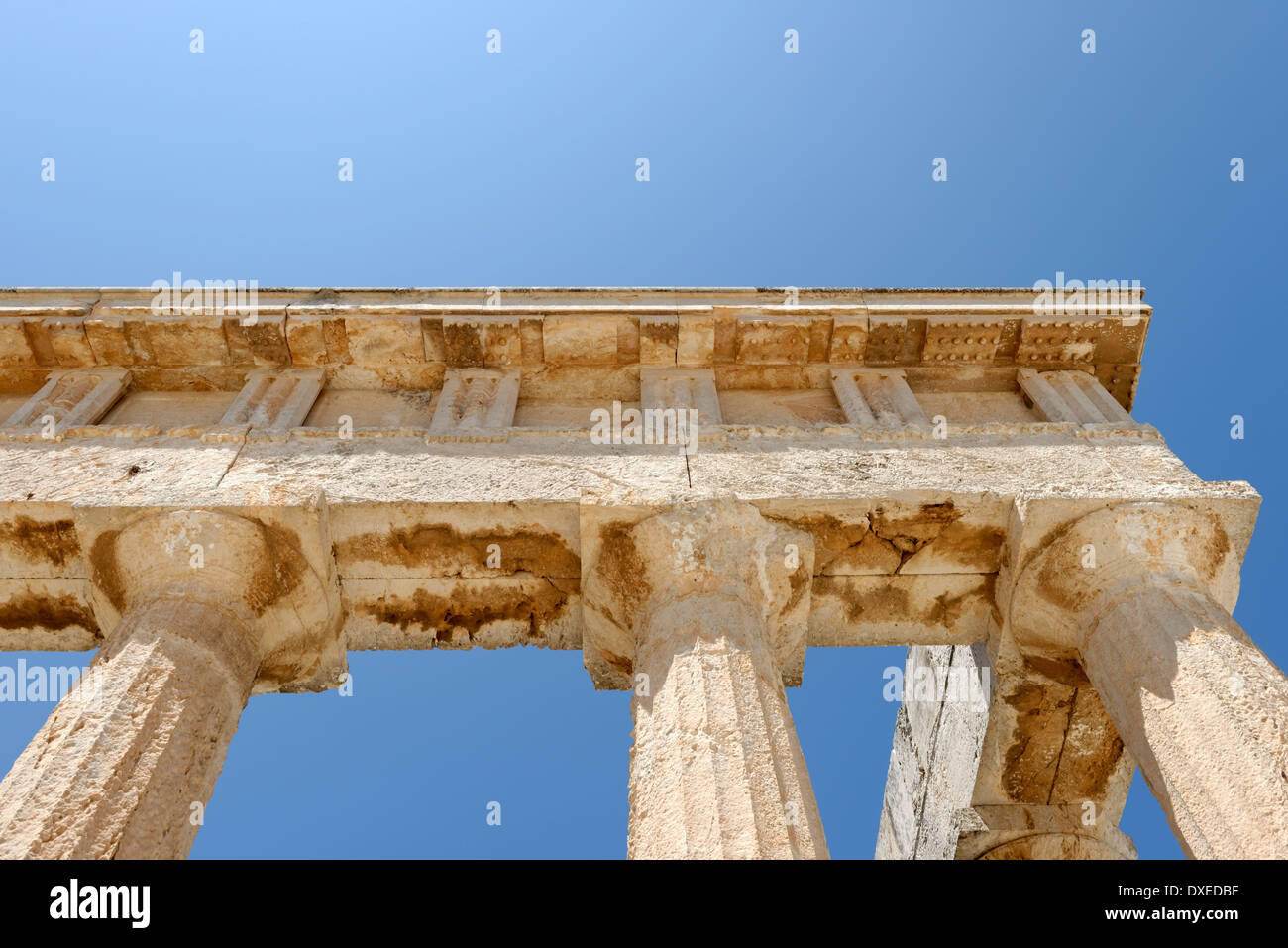 Close-up Capitals Architraves Triglyphs on south side Temple Aphaia or ...