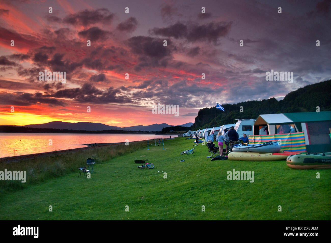 Sunset afterglow over north ledaig caravan park and the morvern hill ...