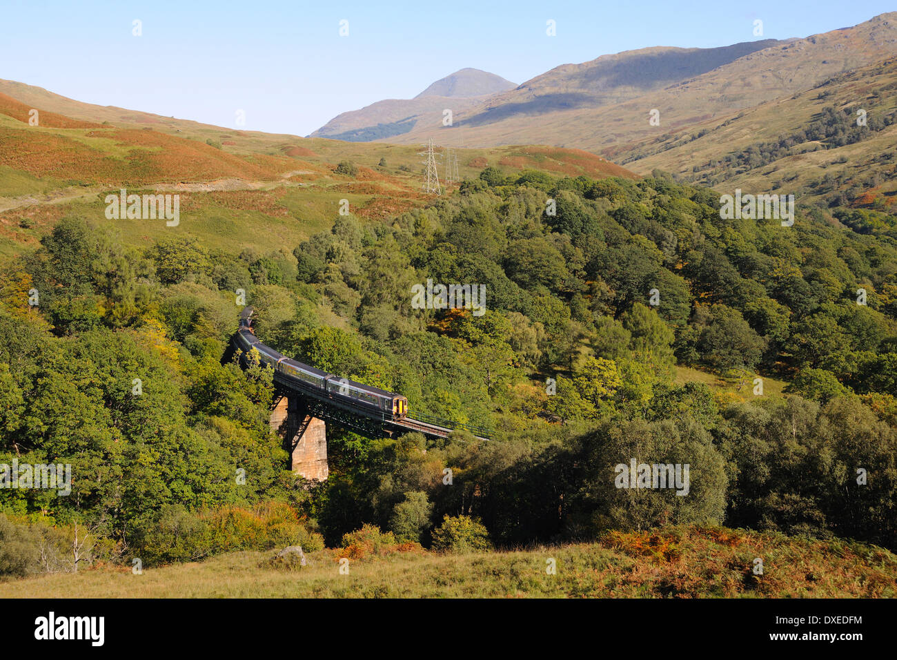 First Scotrail 156 Sprinter scene crossing the Glenfalloch Viaduct ...