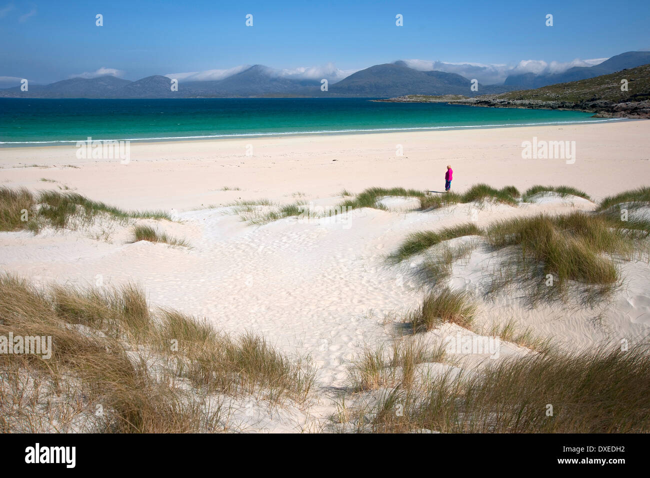Beautiful beach at Luskentyre towards the north harris hills.Island of ...