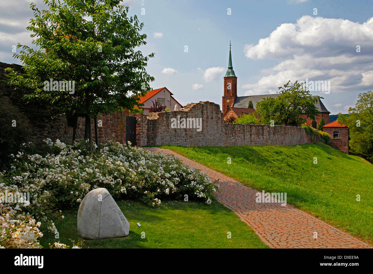 ruins of medieval city wall catholic church built 1734-1737 Dilsberg ...