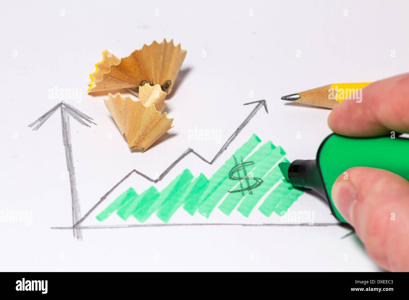 a draw of a graph of profits of buisness Stock Photo - Alamy