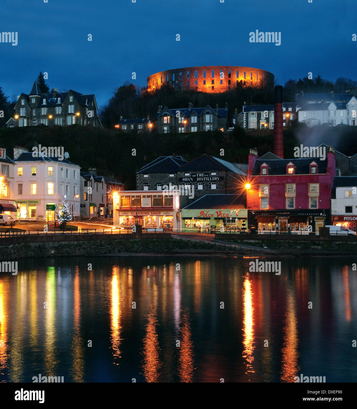 Oban at dusk as seen from the North Pier, Oban, Argyll Stock Photo - Alamy