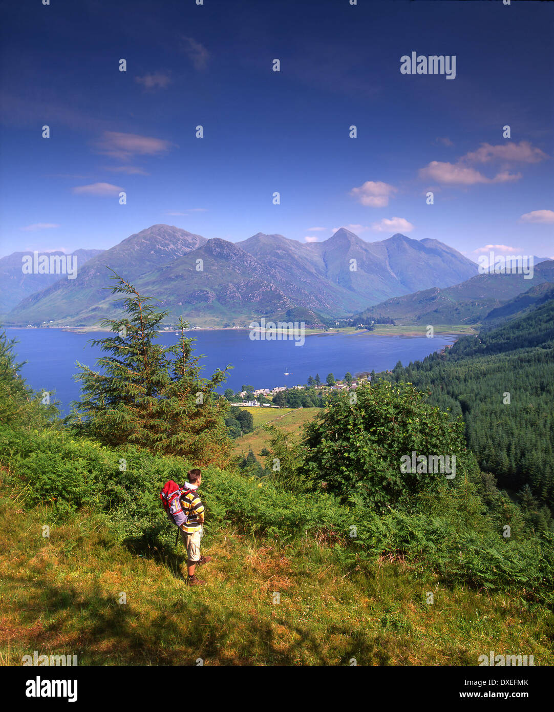 Hiker above Loch Duich, Kintail hills Stock Photo - Alamy