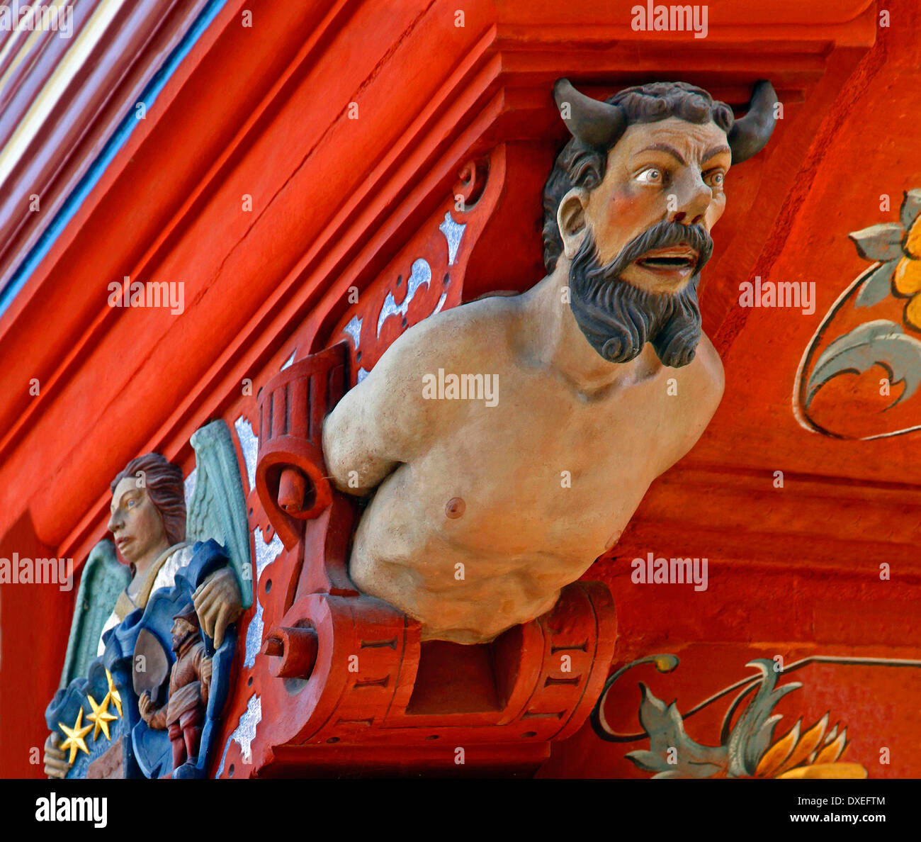carving on half-timbered house Old Town Ohringen Hohenlohe district ...