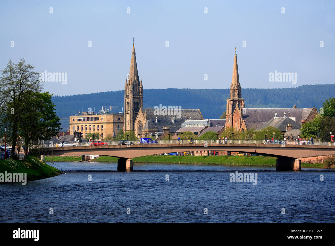 The river ness and the modern Ness bridge in Inverness.Highland-region ...