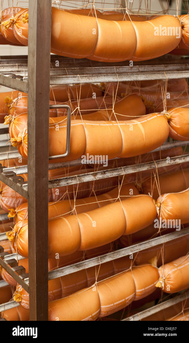 Sausage products at the cooler storage Stock Photo - Alamy