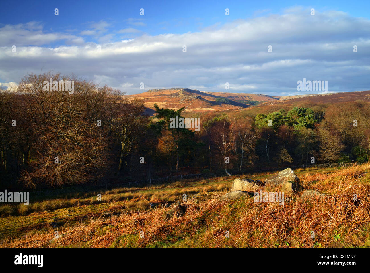 UK,Derbyshire,Peak District,View of Upper Burbage Valley from Longshaw ...