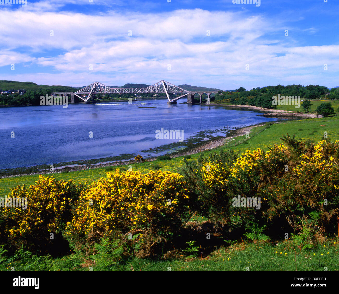 springtime view of connel bridge and the falls of lora,loch etive ...