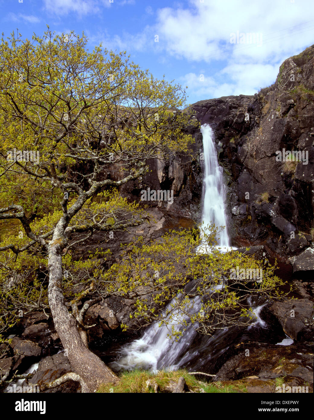 Stunning waterfall above Loch Tuath, Isle of Mull, Argyll Stock Photo ...