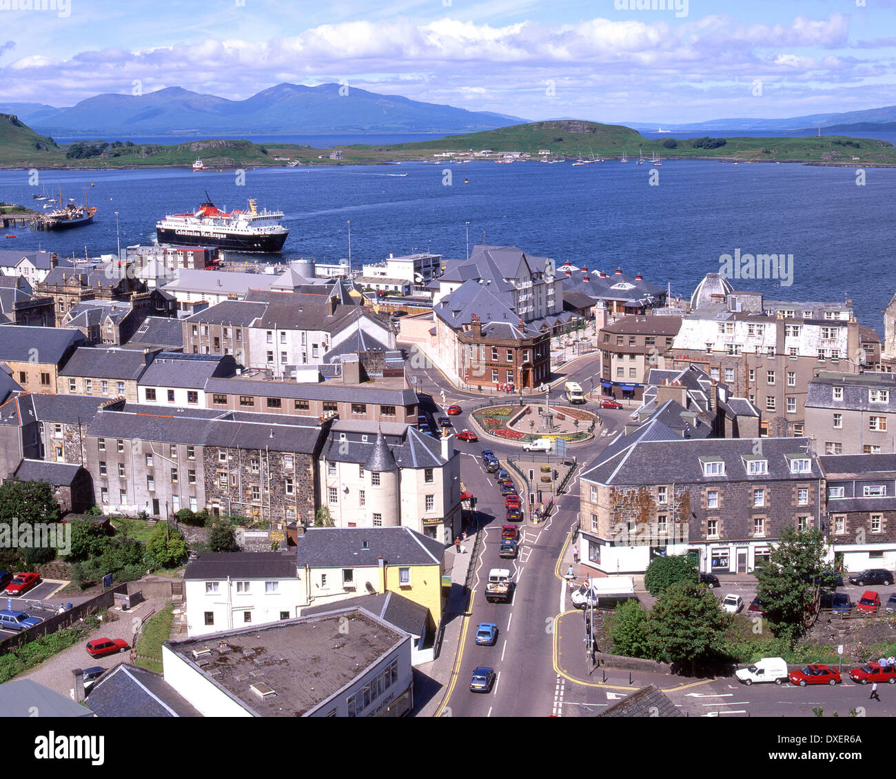 Summer view of Oban town centre and distant mull, Argyll Stock Photo ...