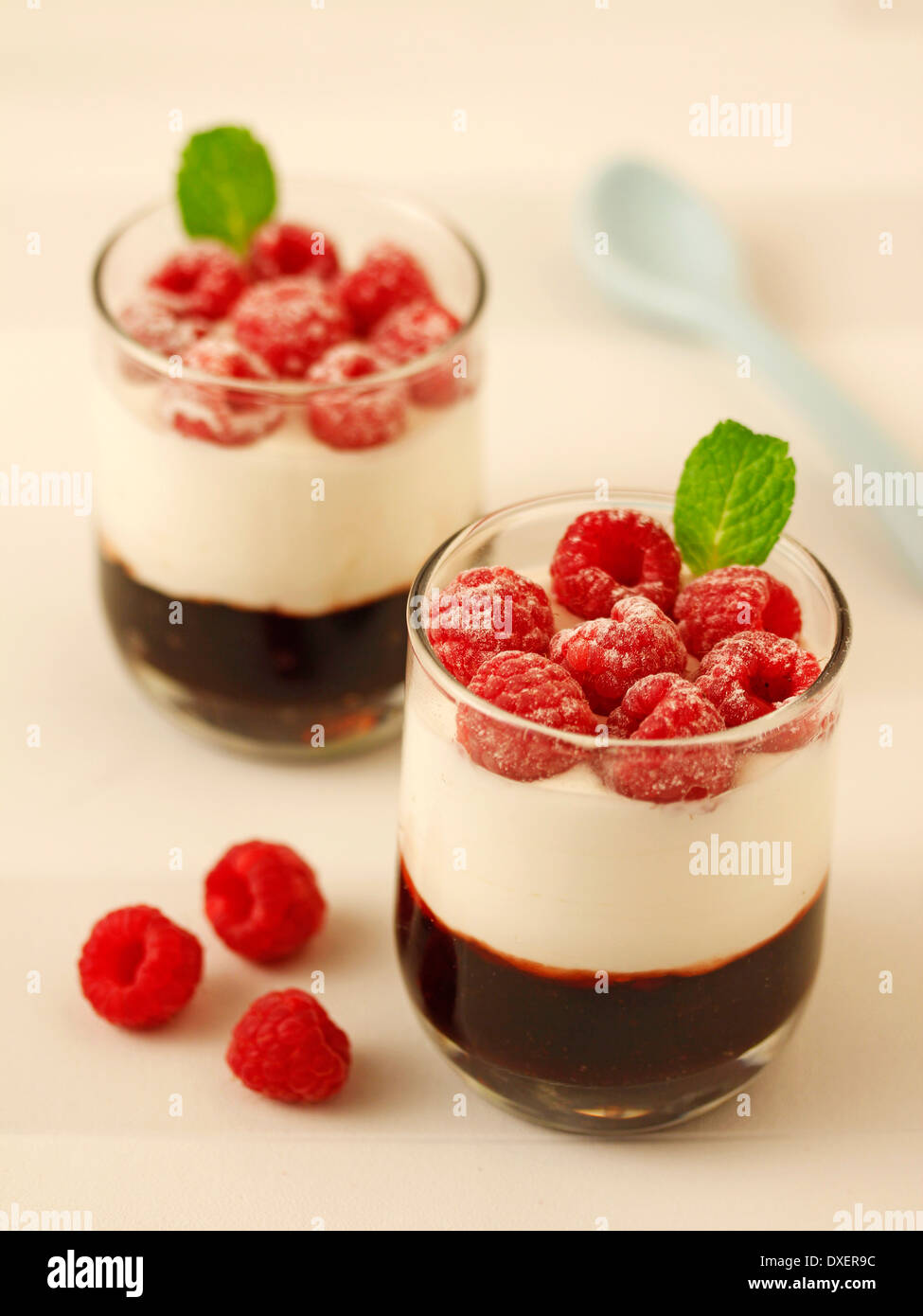 Yogurt with raspberries. Recipe available Stock Photo - Alamy