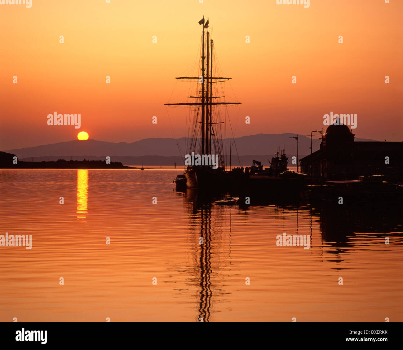 tall ship sunset north pier oban argyll Stock Photo - Alamy