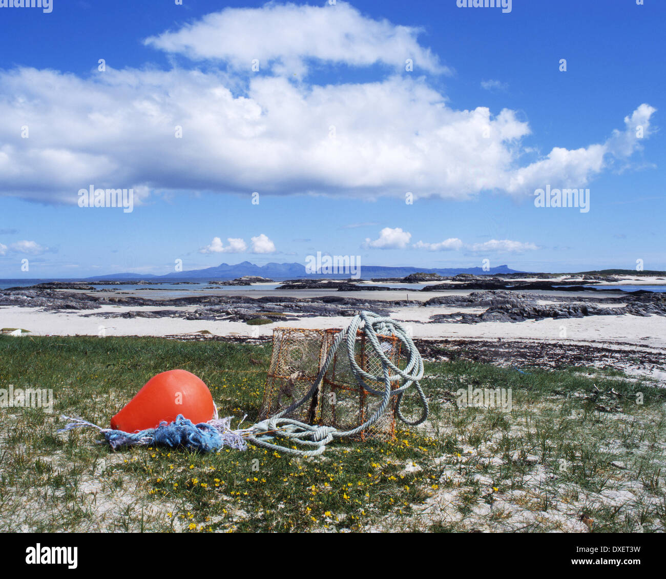 The sands morar with isles of Eigg and Rhum, West Highlands Stock Photo ...
