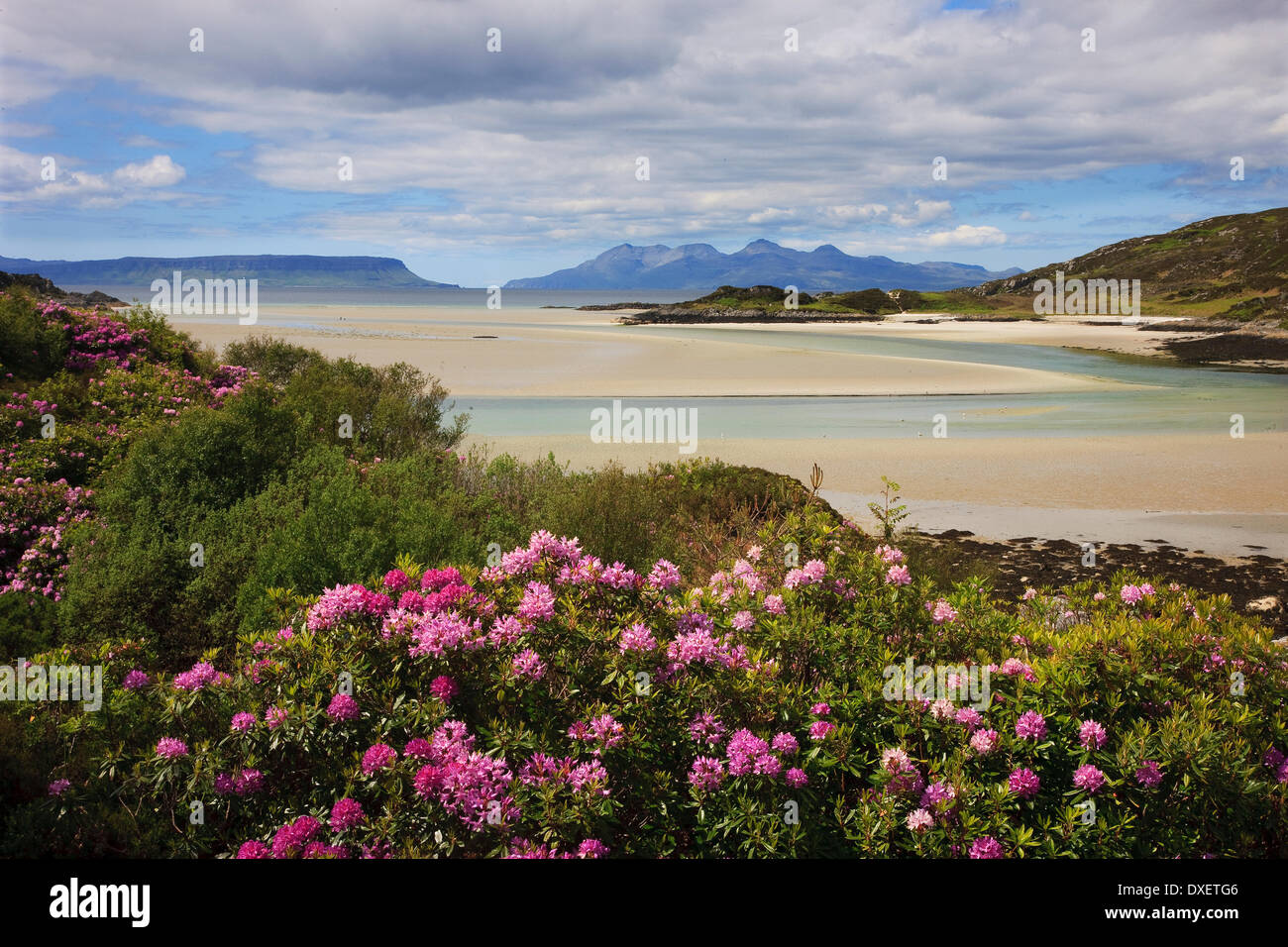 springtime view towards the islands of Eigg and Rhum from Morar,West ...