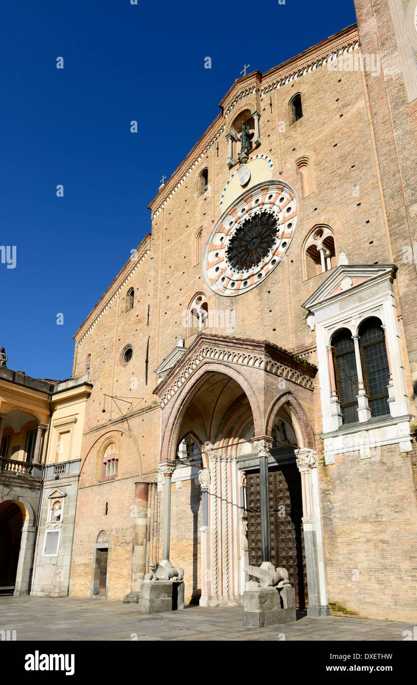 foreshortening of facade and prothyrum of Romaseque minster on market ...