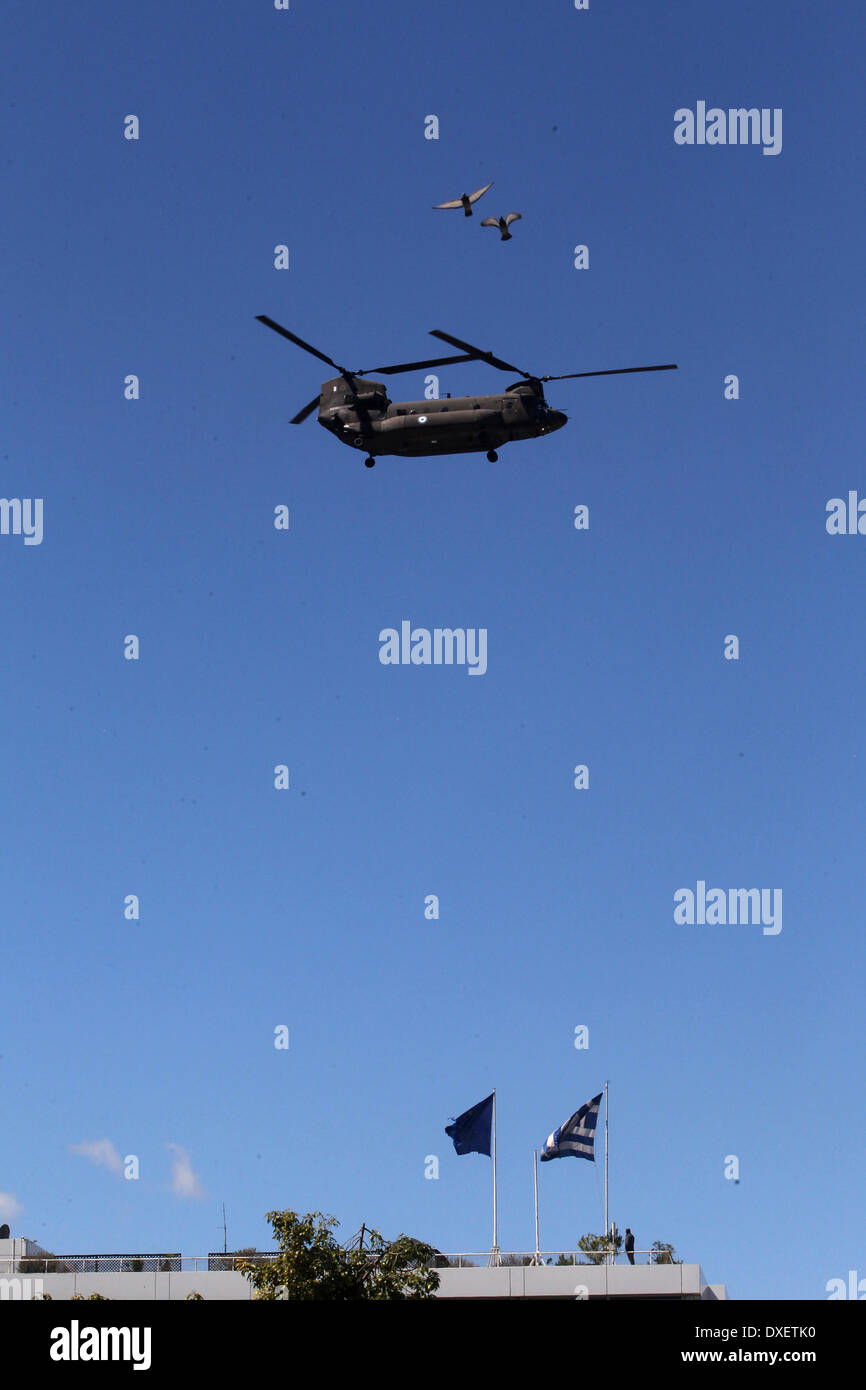 Athens. 25th Mar, 2014. Military helicopters take part in Tuesday's ...