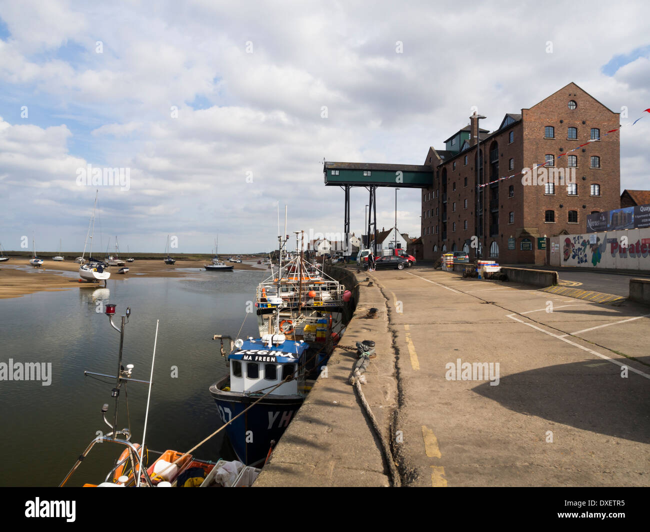 Seaport quayside of Wells next the Sea on the Norfolk coast England ...