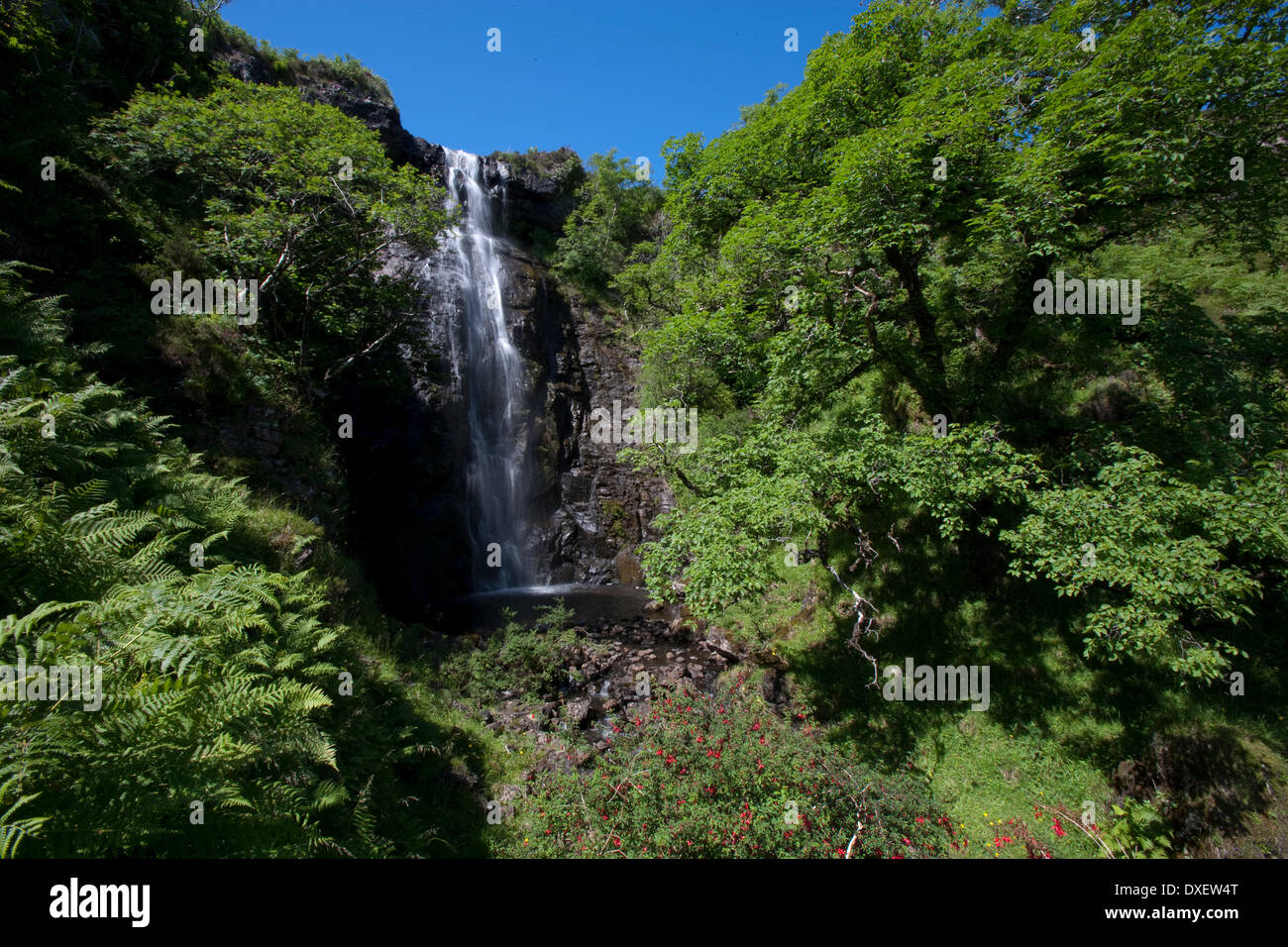 Summer view of waterfall near Carsaig,on the island of Mull,Argyll ...