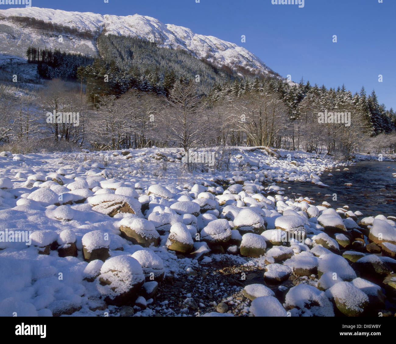 Winter scene in Glen nevis from the river,Lochaber,West Highlands Stock ...