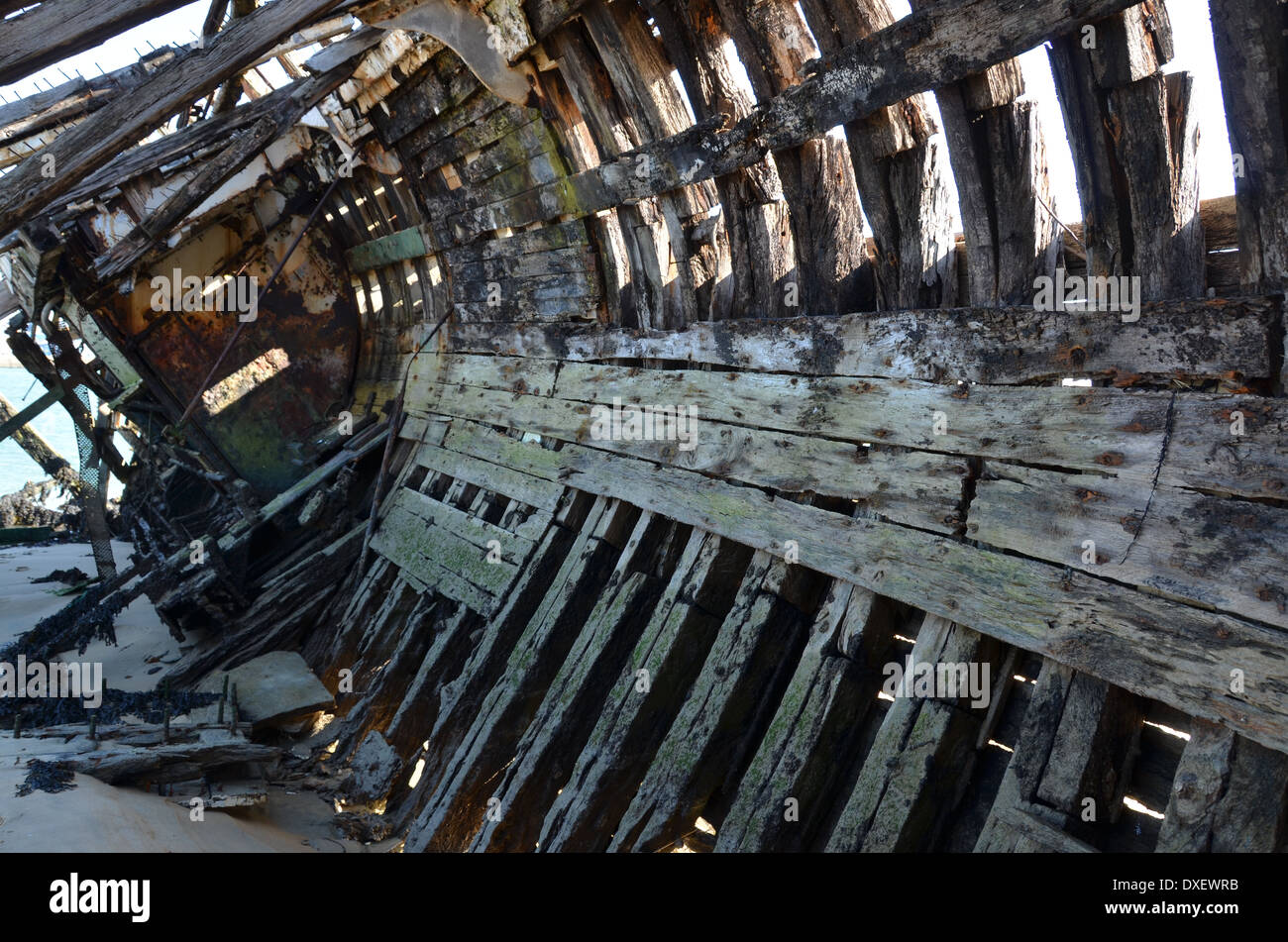 Fishing boat wreck in Brittany, France Stock Photo - Alamy