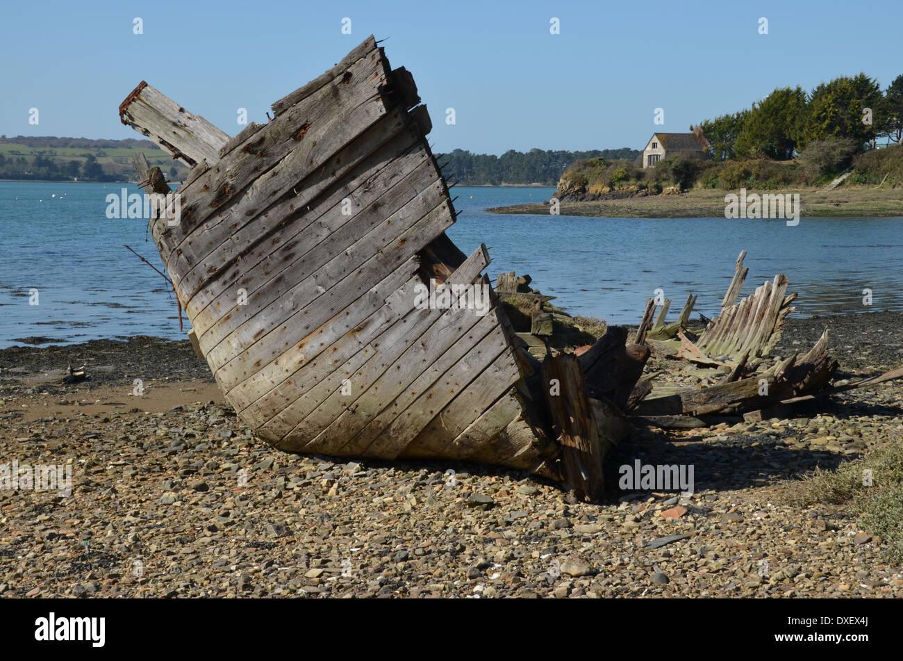 Fishing boat wreck in Brittany, France Stock Photo - Alamy