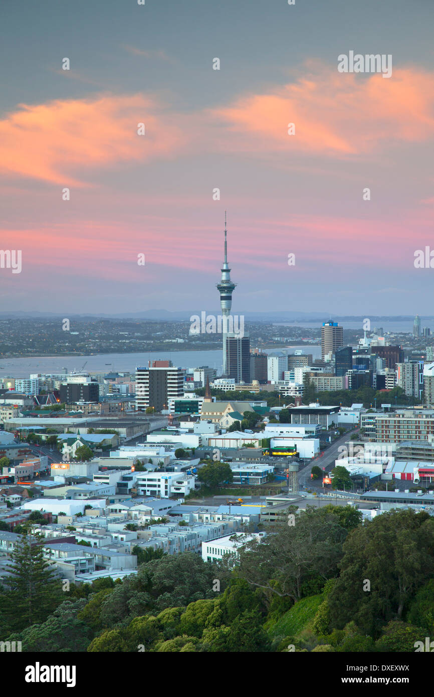 View of Auckland from Mount Eden at sunset, Auckland, North Island, New ...