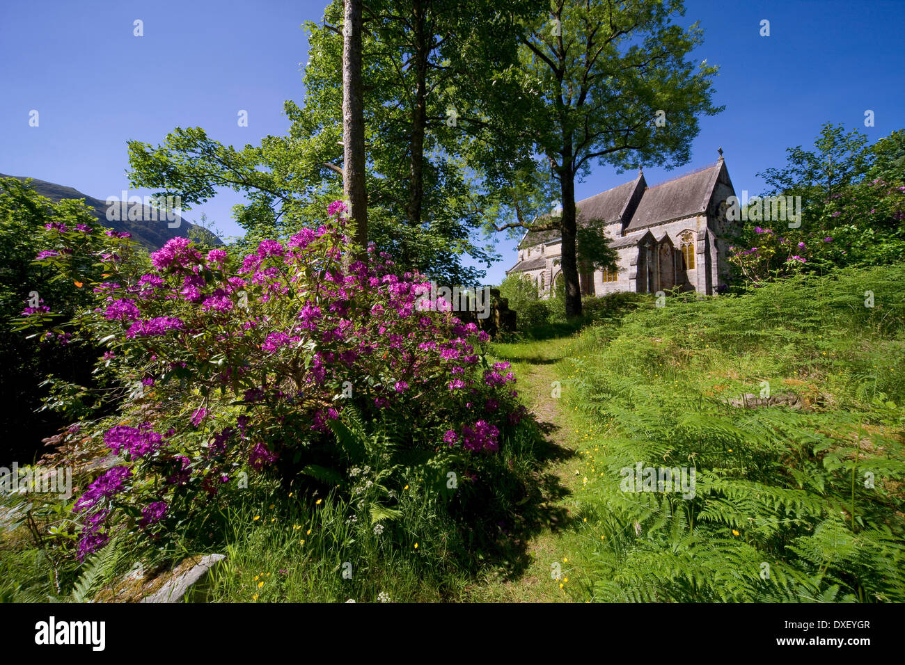 Spring view towards Glenfinnan Kirk, Lochaber, West Highlands Stock ...