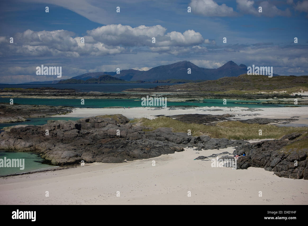 White sands around Sanna, Ardnamurchan with Eigg & Rum in view, West ...