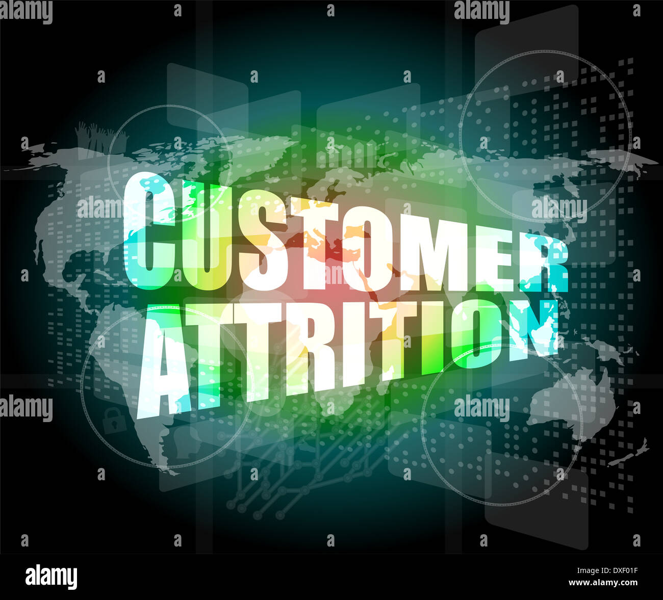customer attrition words on digital screen with world map Stock Photo ...