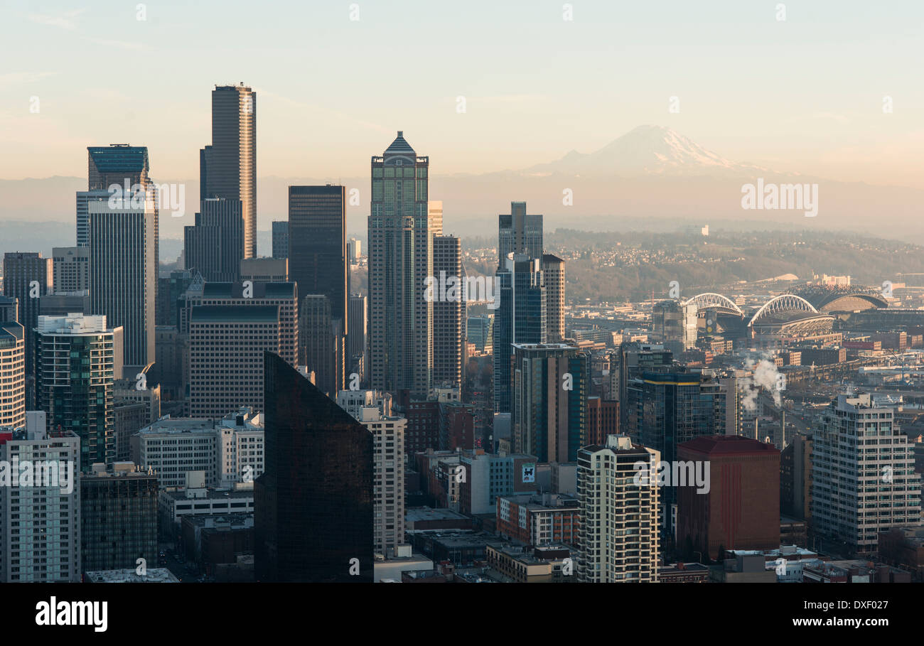 Seattle City, aerial view, afternoon light, washington state, USA ...