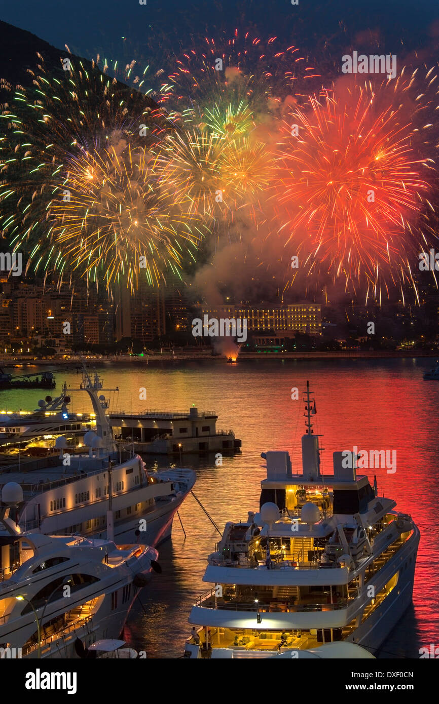 Fireworks over the Port of Monaco in the Principality of Monaco, a ...