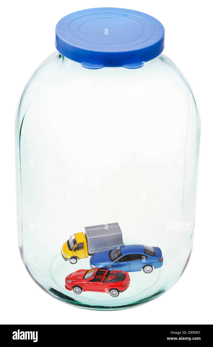 three new cars in big closed glass jar Stock Photo - Alamy