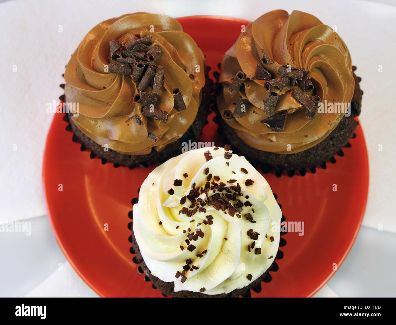 Chocolate And Vanilla Cupcakes On Plate In Studio Stock Photo - Alamy