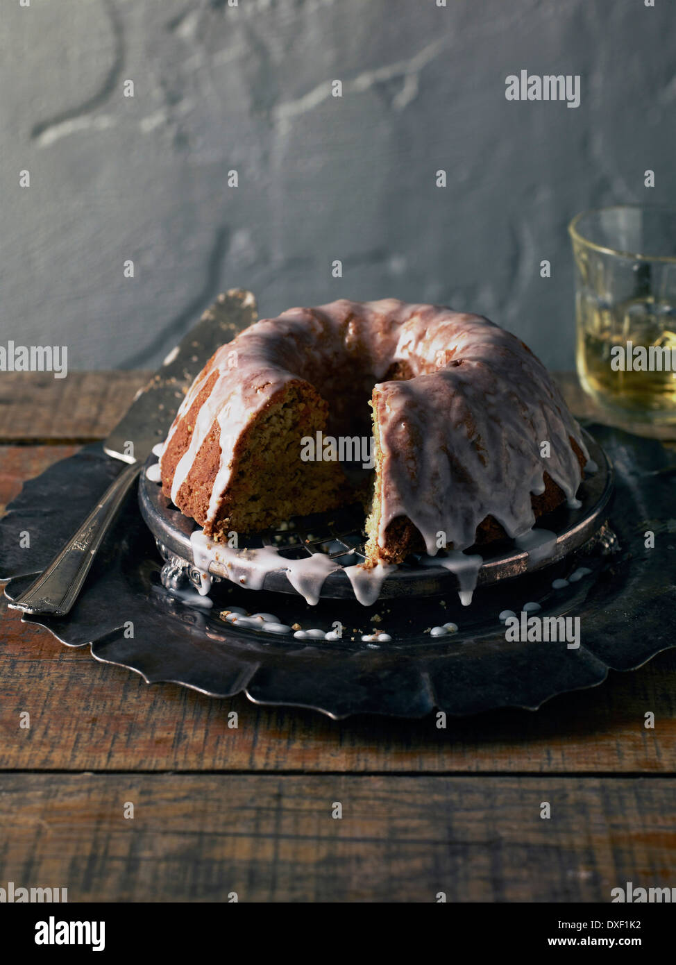 Almond Bundt Cake with Slice Missing, Studio Shot Stock Photo - Alamy