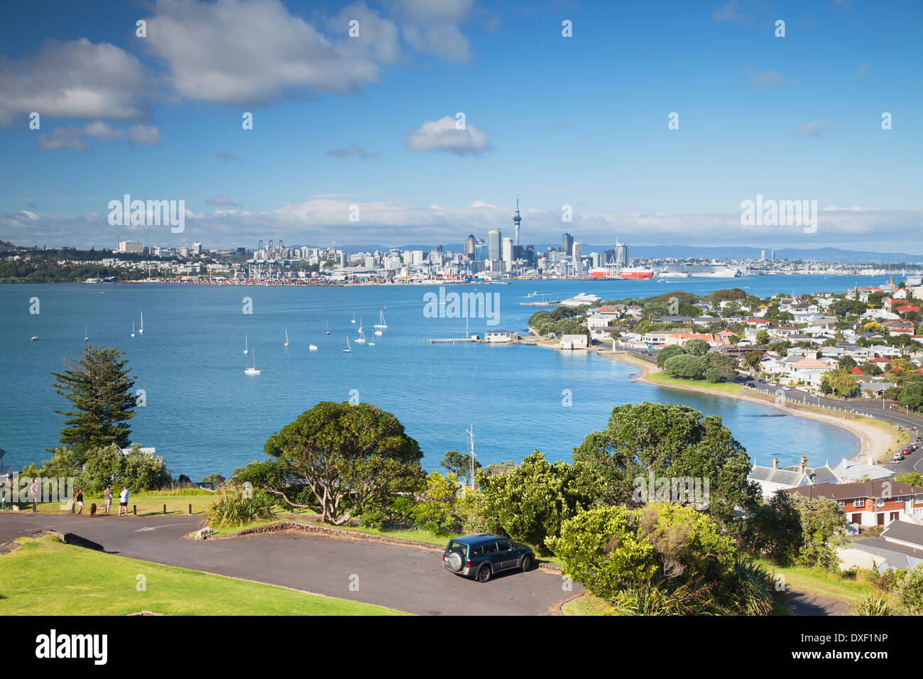 View of Devonport and Auckland skyline from North Head, Auckland, North ...
