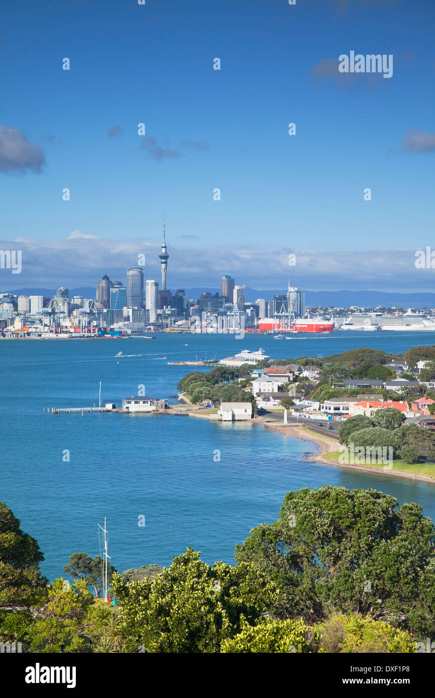 View of Devonport and Auckland skyline from North Head, Auckland, North ...