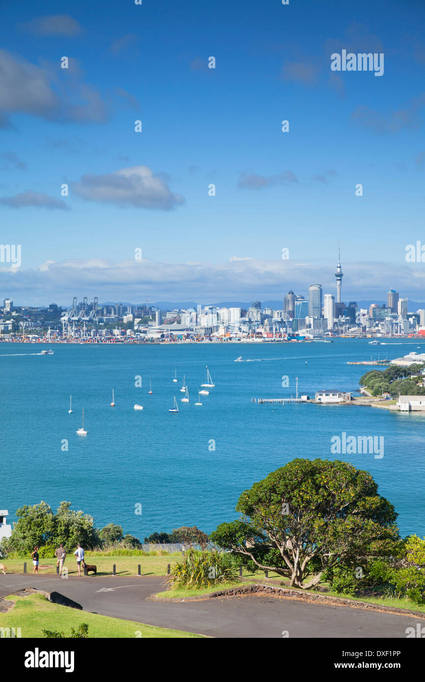 View of Devonport and Auckland skyline from North Head, Auckland, North ...